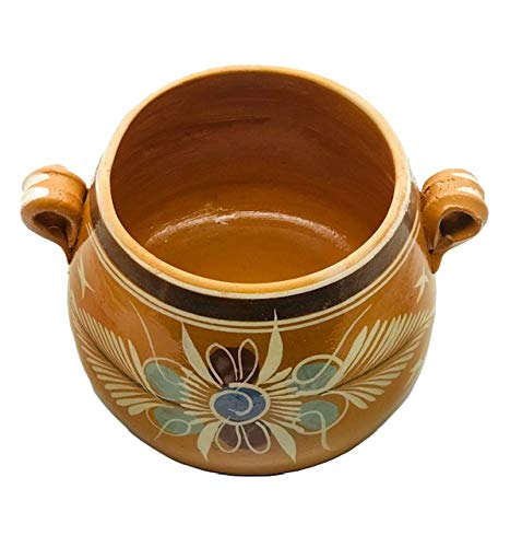 Olla De Barro Frijolera w/ Lid 3.5 Qt. Canterito Cazuela Traditional Floral Decorative Artisan Artesania
