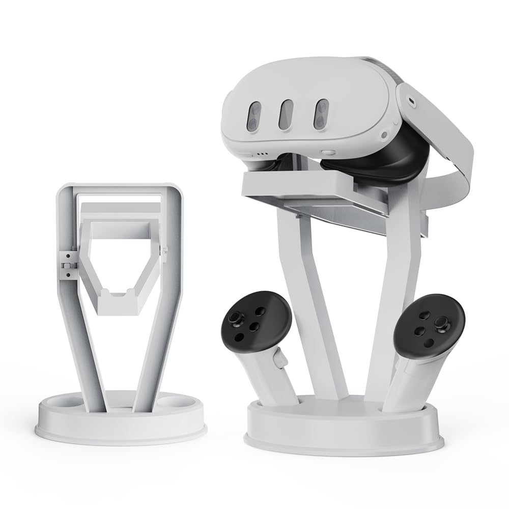 JDDWIN VR Storage Stand Accessories,Organizer and Display Stand for Oculus Quest 3/Quest 2/Quest/Meta/Rift/Rift S/GO Headset and Touch Controllers(White)