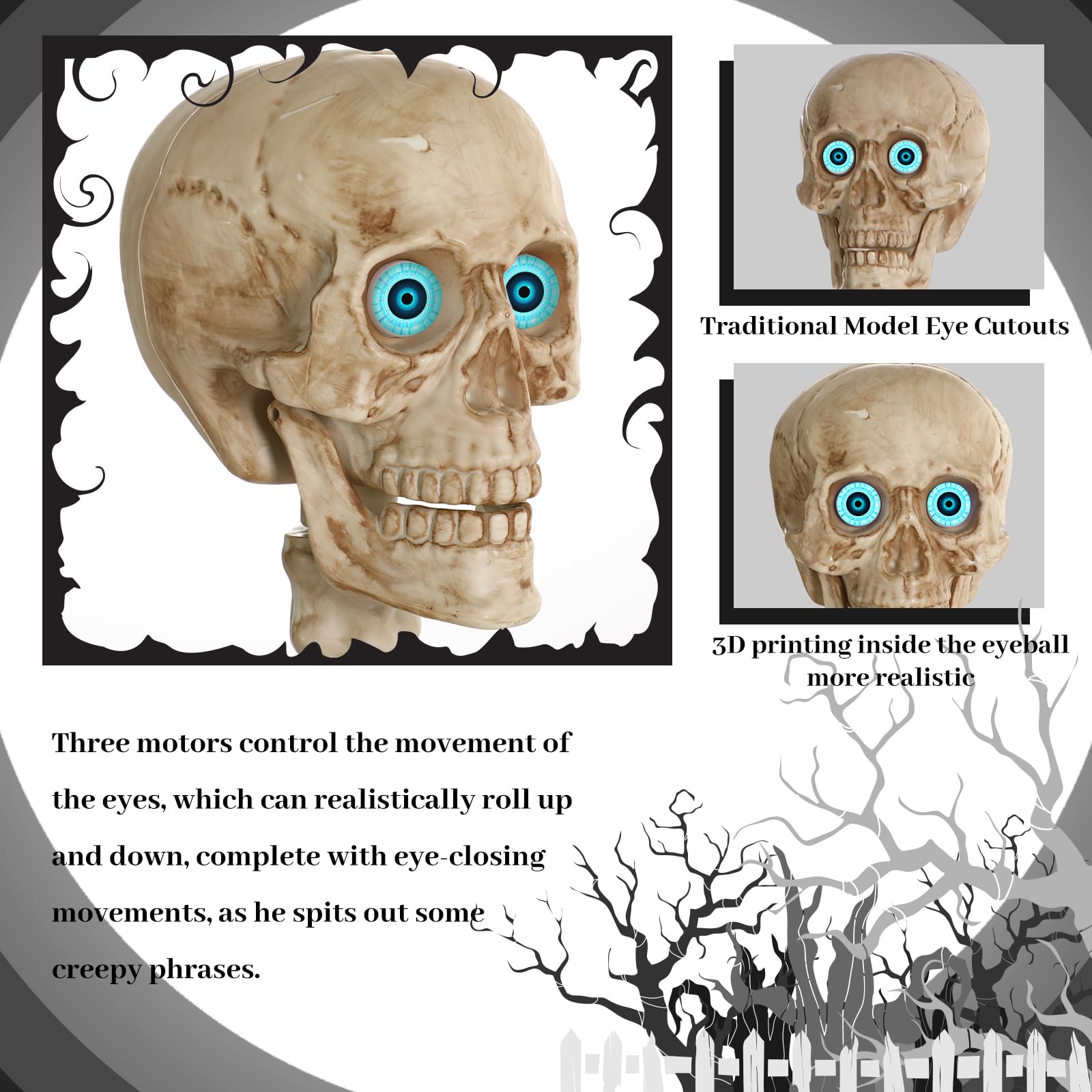 Jenaai 5.3 Ft Halloween Skeleton Decoration Skeleton Grim Animatronic Talking with Creepy Sound Effect, Full Body Posable Human Bones, LED Realistic Glowing Movable Eyeball, for Halloween Party Yard