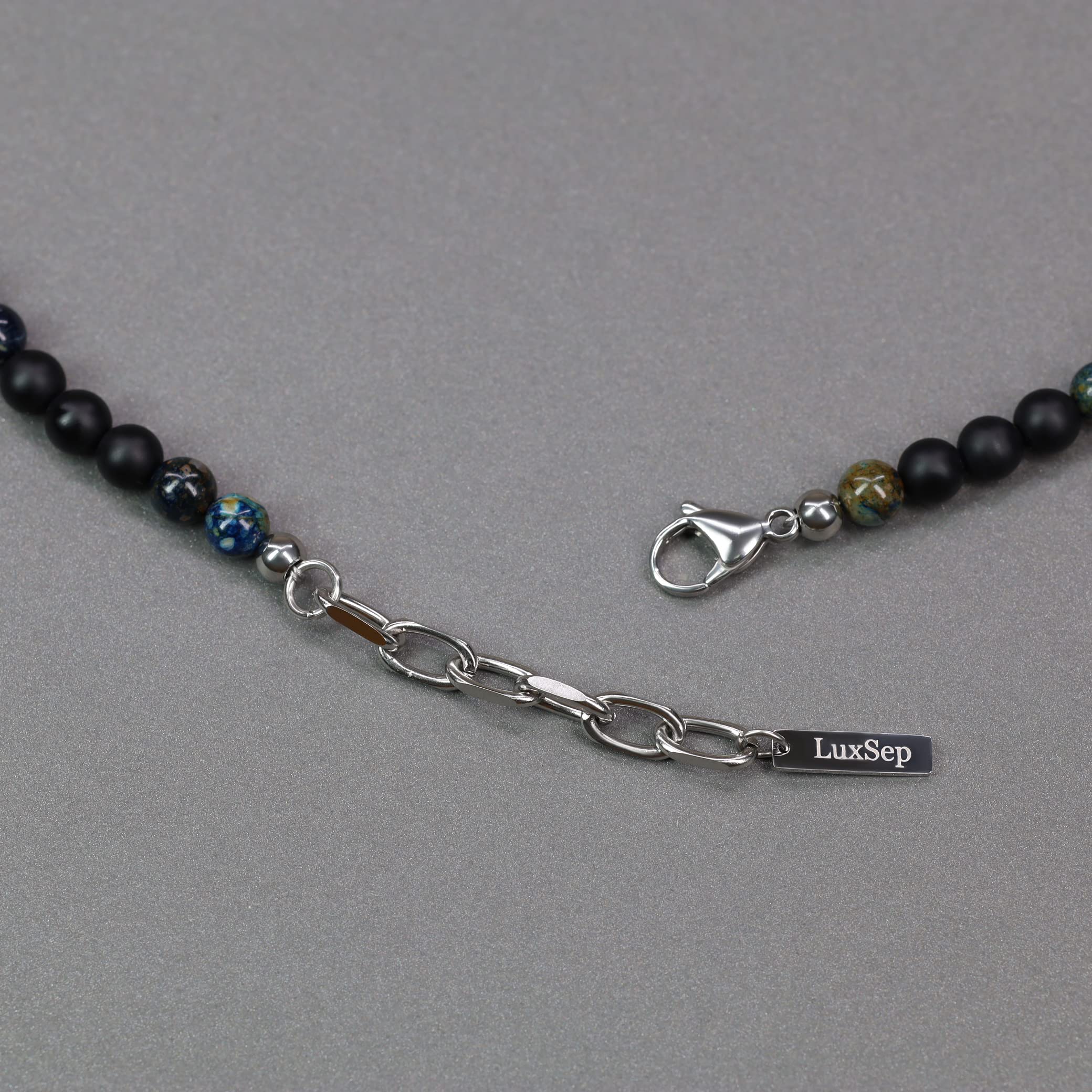 LuxSep Minimalist Style Natural 6mm Azurite and Onyx Beaded Necklace 20β