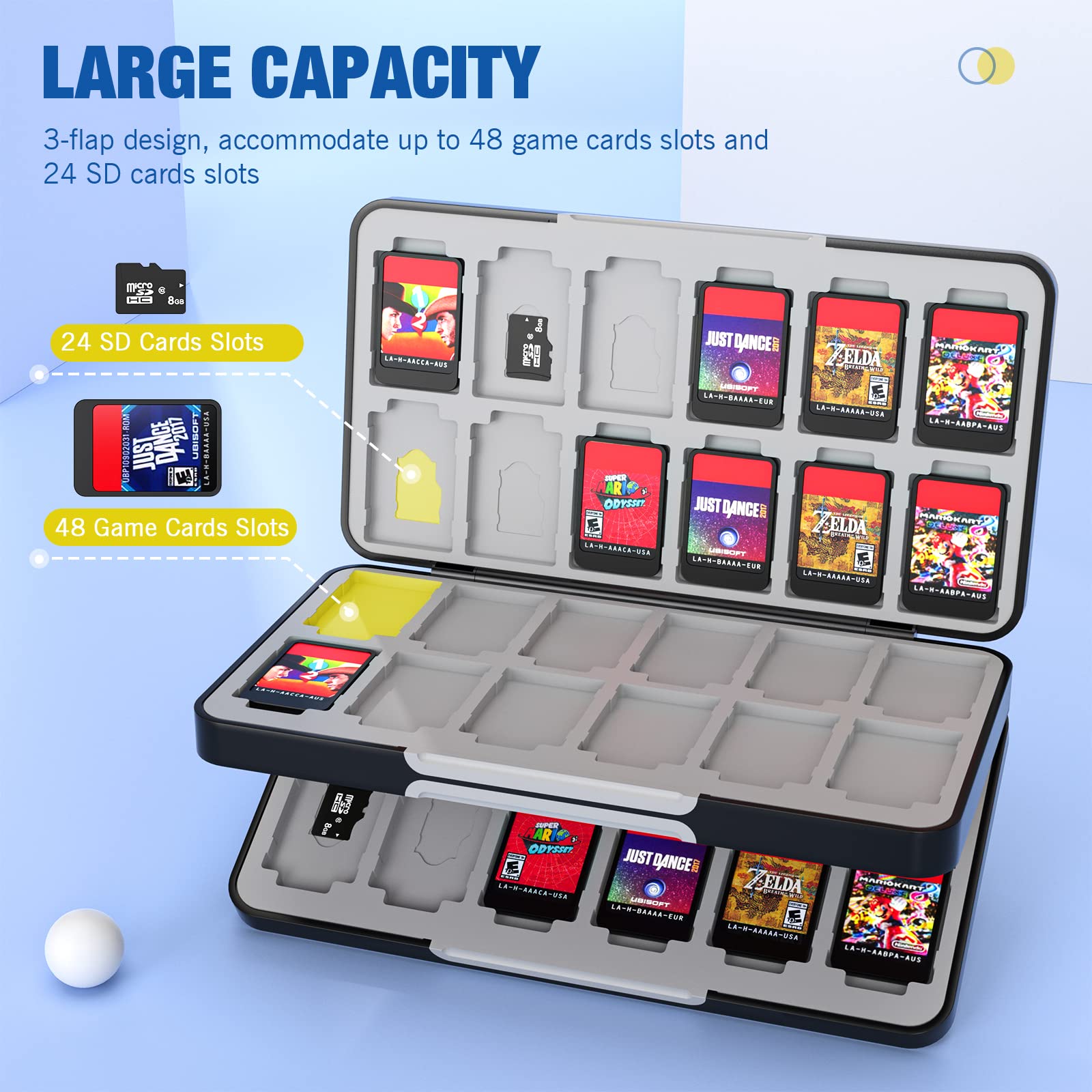 MoKo 48 Game Card Case Compatible with Nintendo Switch OLED 2021/Switch/Switch Lite, Switch Games Holder Case for 48 Switch Game Card & 24 SD Card, Slim & Portable Game Card Storage Box, Lightning