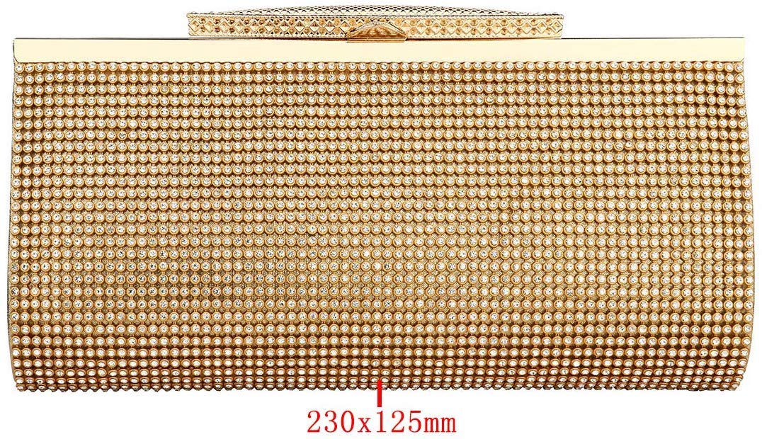 KALINNU Evening Party Clutch Handbag Bling Shiny Sparkly Rhinestone Wedding Purse for Women (Gold)