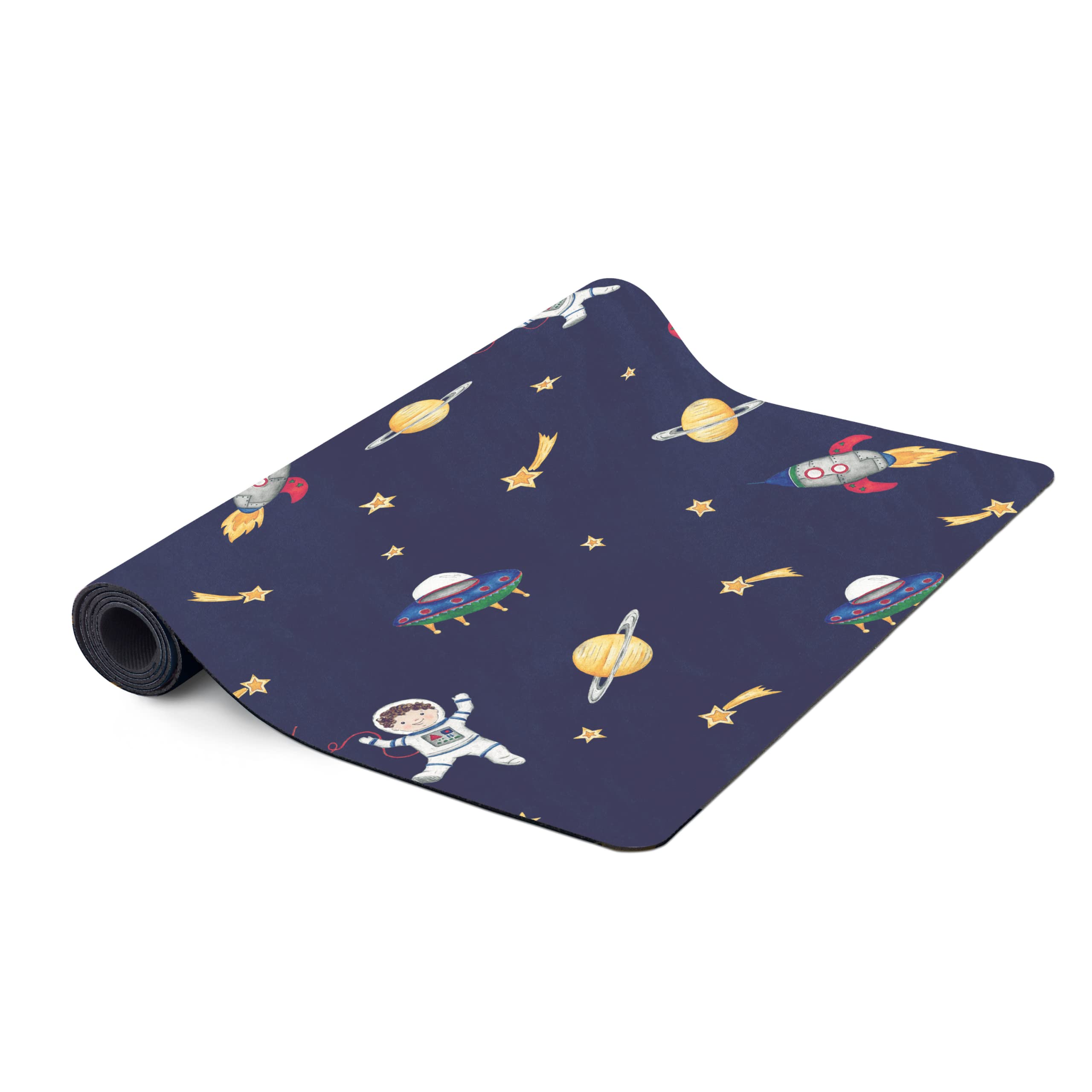Mindful and Co Kids Printed Lightweight Children's Yoga Mat, 100% Recycled Rubber with Non-Slip Suede for Toddler Preschool & Elementary, Space