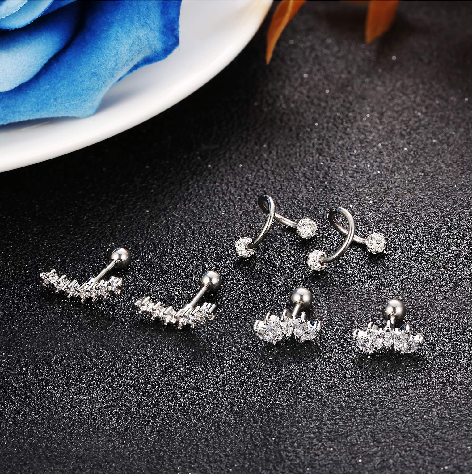 JOERICA 3 Pairs Stainless Steel Silver Ear Cartilage Earrings for Women Tragus Helix Earring Cute Conch Flat Back Piercing Jewelry 16G