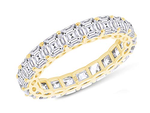 Jewel Zone US Asscher Cut White Cubic Zirconia Eternity Band Ring in 14k Yellow Gold Over Sterling Silver