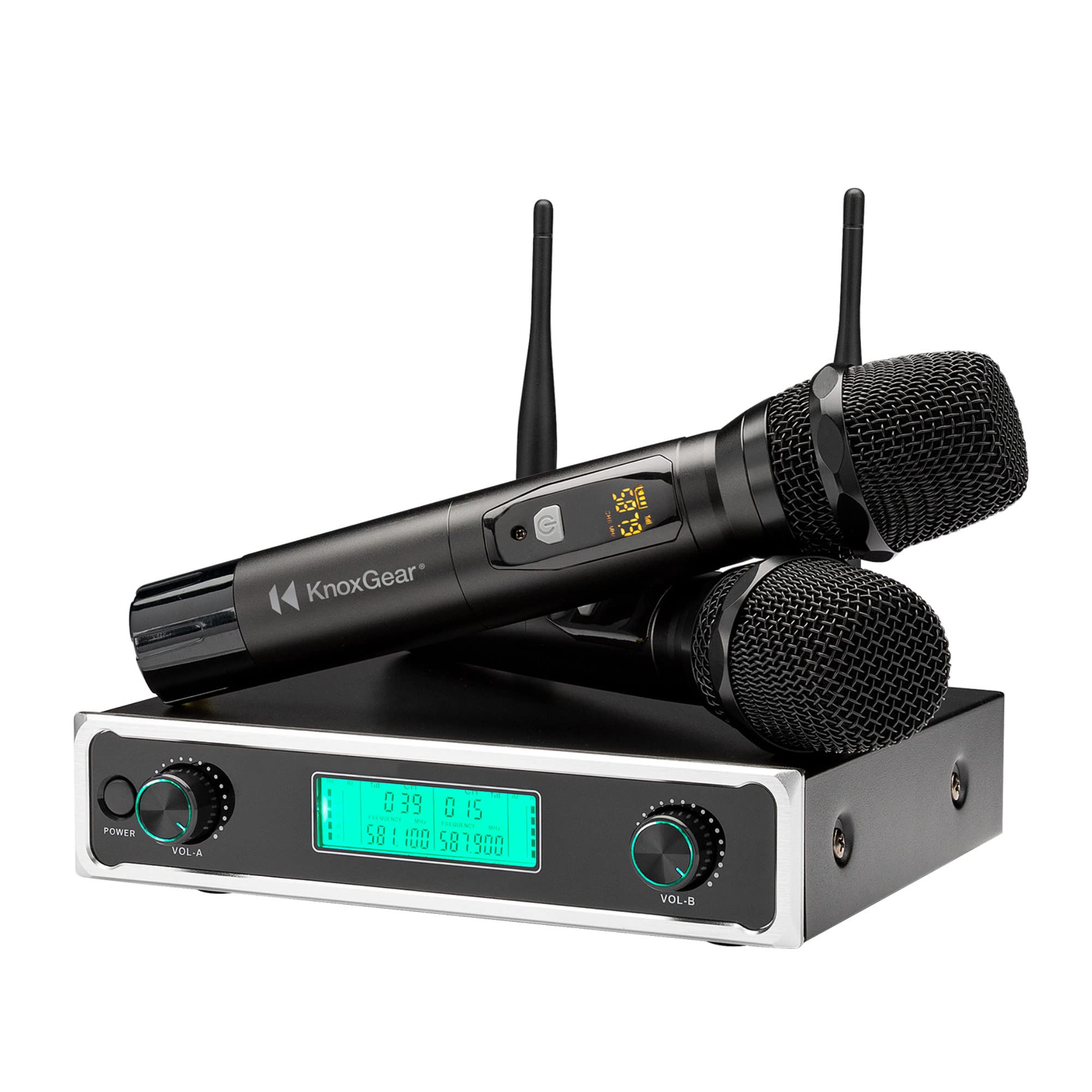 Knox Gear Wireless Microphones & Systems Set, Metal UHF Dual Handheld 50 Channels Professional Cordless Microphone System for DJ, Karaoke, Church, Conference and Home KTV Set