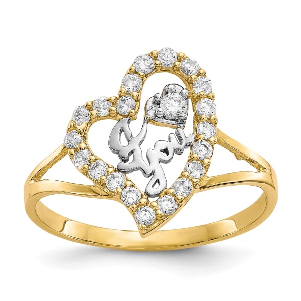 IceCarats 10K Yellow Gold White I Love You Cubic Zirconia CZ Heart Ring Size 6
