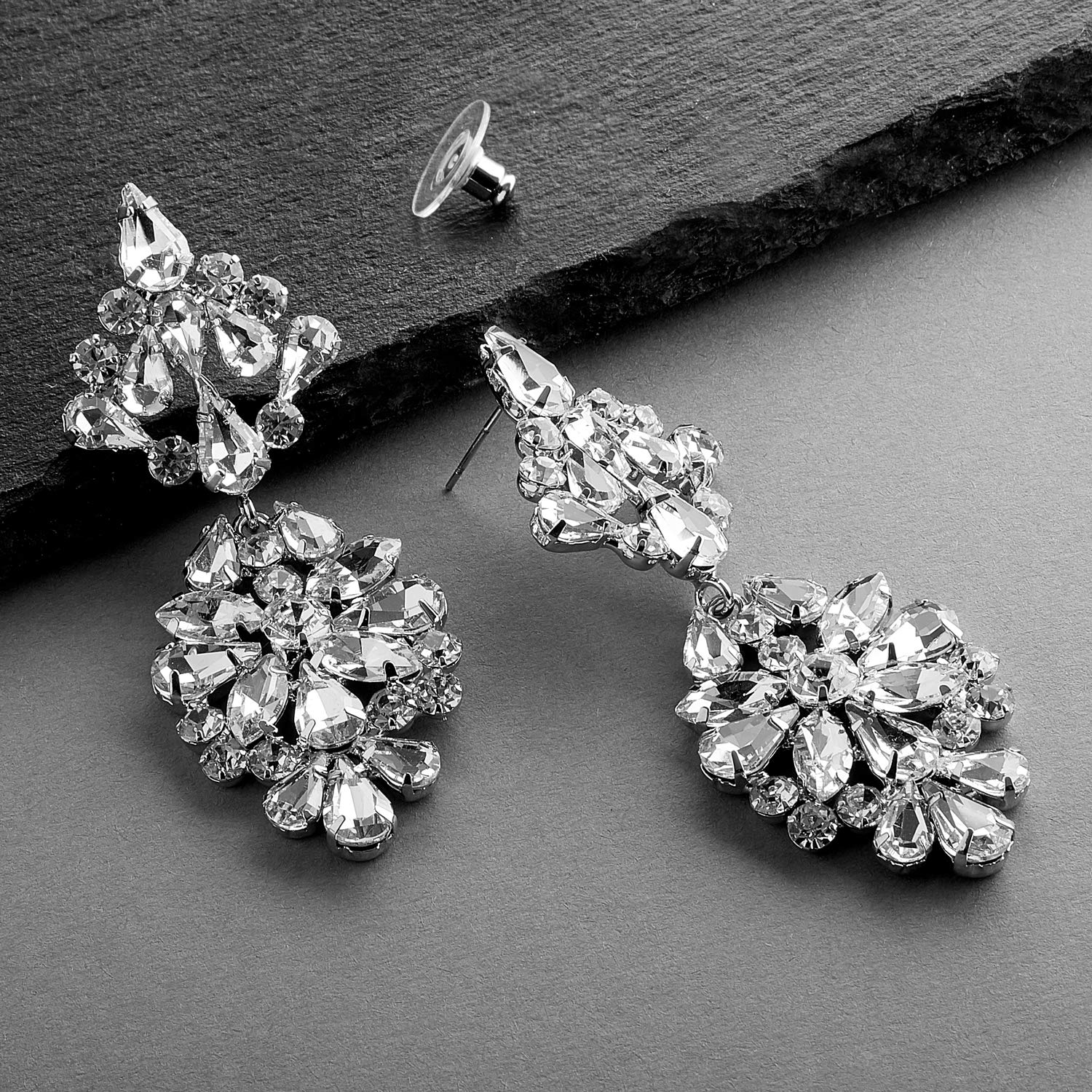 Mariell Silver Crystal Bold Statement Chandelier Dangle Earrings for Wedding, Prom, Pageant & Bridesmaids