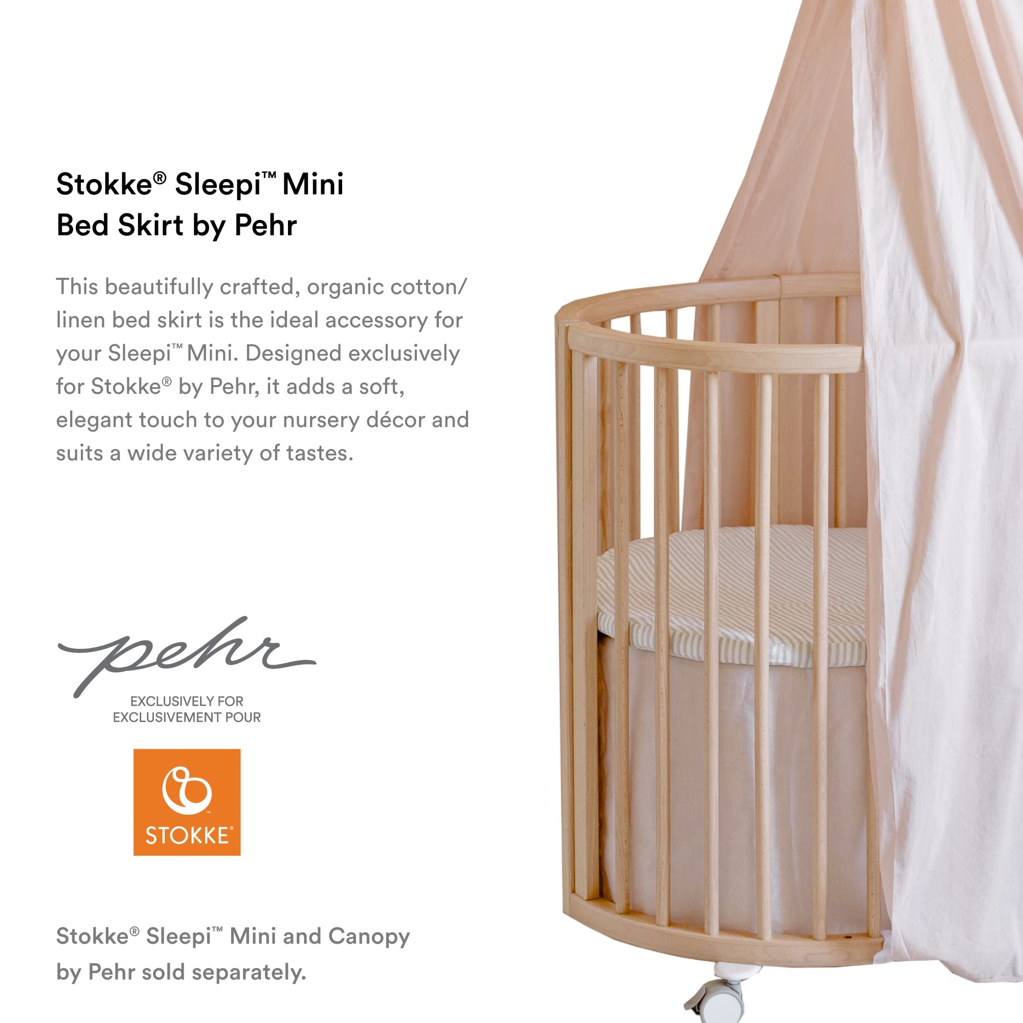 Stokke Sleepi Mini Bed Skirt by Pehr, Blush - Compatible with Stokke Sleepi Mini - Available in Numerous Colors - Machine Washable, Soft Organic Cotton