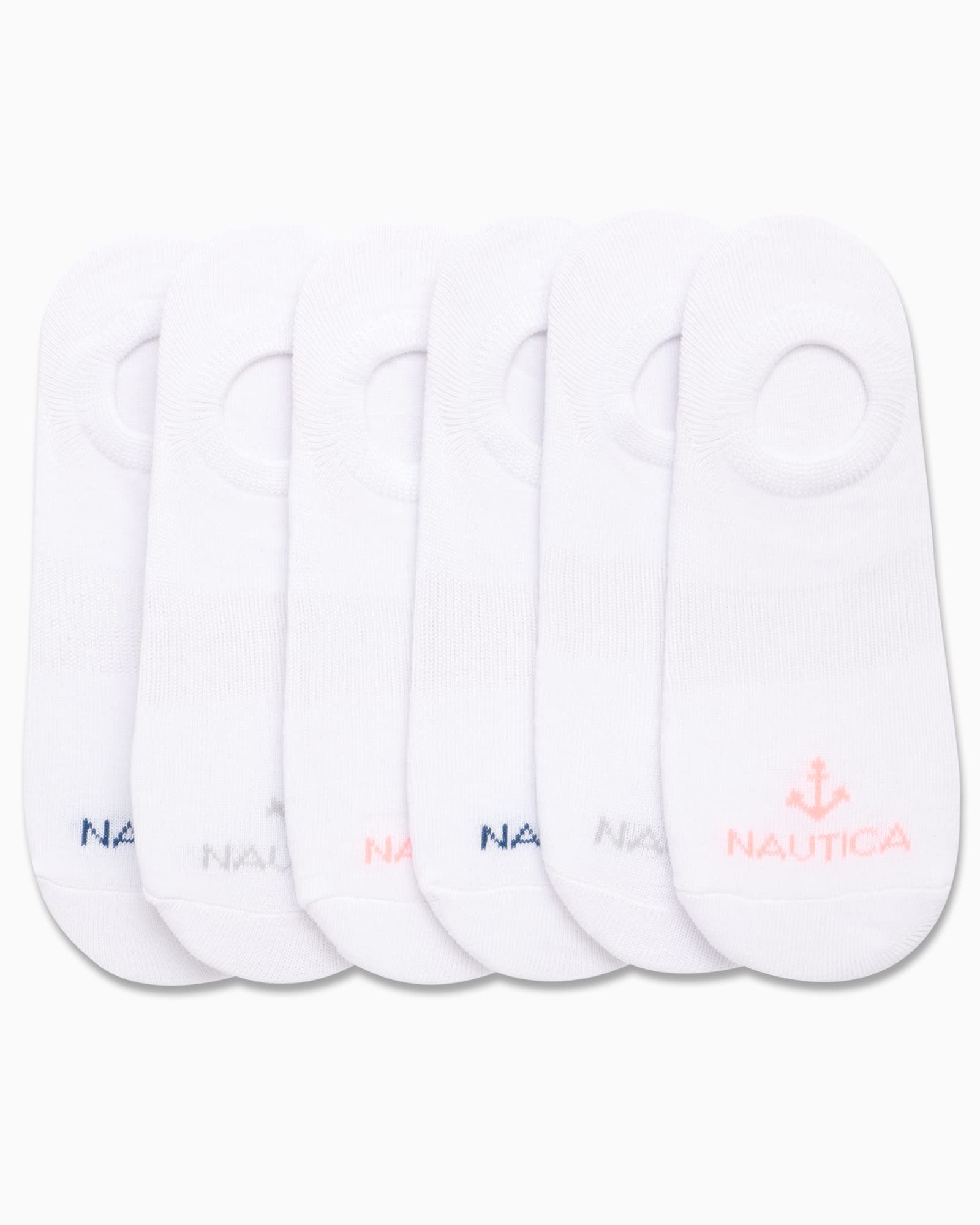 Nautica Women's No Show Stretchy Sport Liner Socks with Non Slip Grip (6 Pack), Size 4-10, Purple/Black