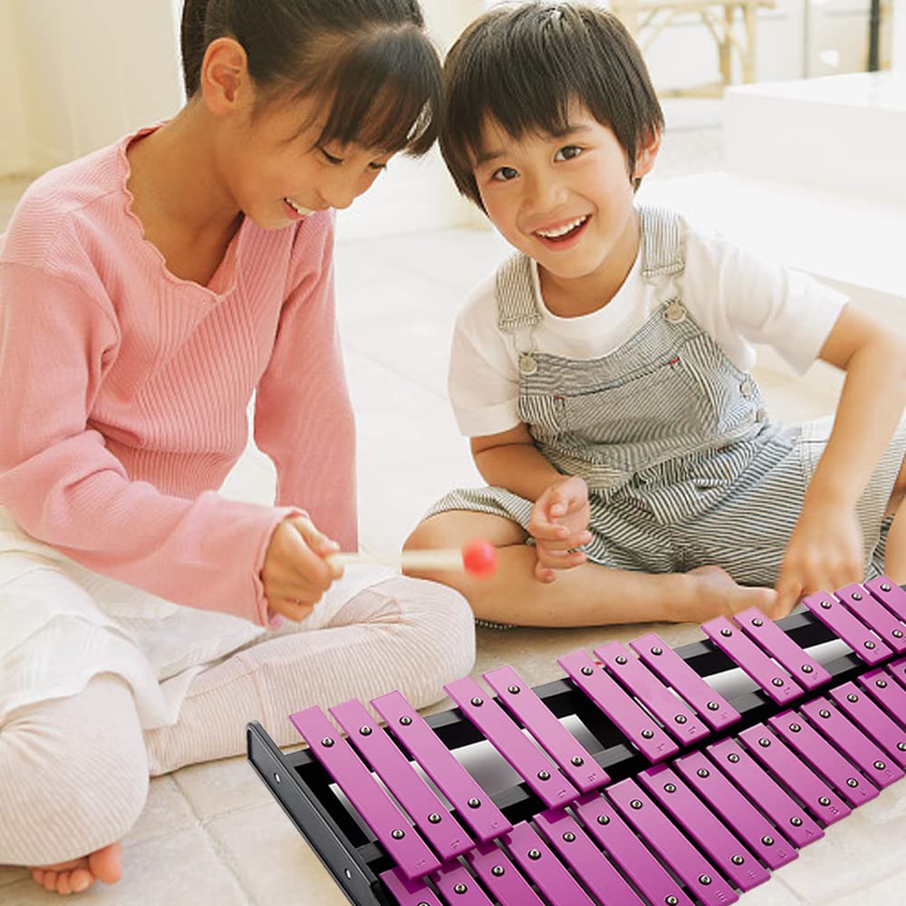 MIRIO Glockenspiel 32 Notes, Violet Xylophone Percussion Bell Kit for Student, Adult, with 8" Drum Practice Pad, Mallets, Adjustable Height Frame, Music Stand and Carrying Case