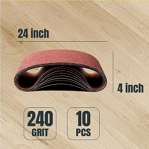 POWERTEC 110040 4 x 24 Inch Sanding Belts 240 Grit Aluminum Oxide Belt Sander Sanding Belt Sandpaper For Oscillating Belt and Spindle Sander β Pack of 10