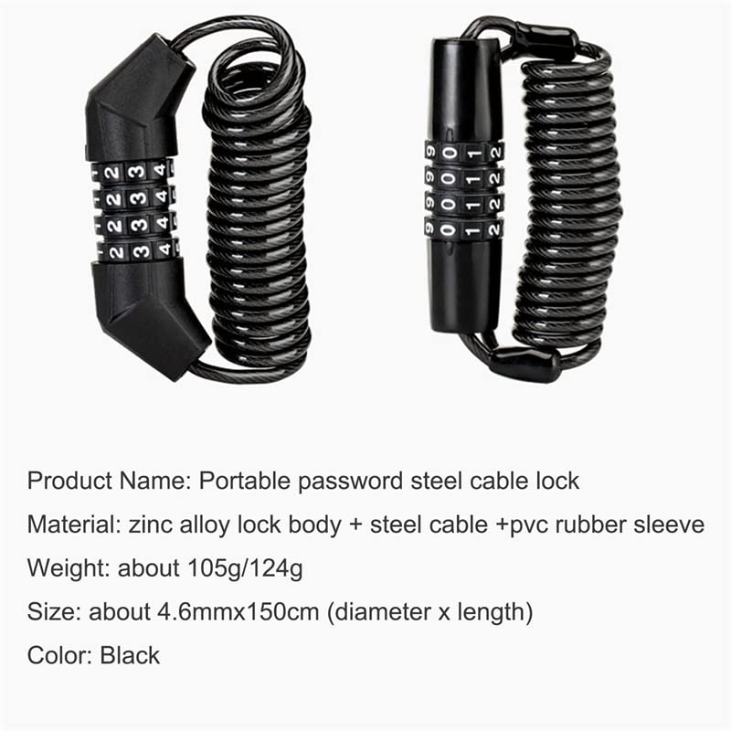 Mini Bicycle Cable Lock 4 Digit Helmet Lock Chain Backpack Password Lock Accessories Mini Cycling Combination Bicycle Cable Lock for Travel Luggage Locks Helmet Lock