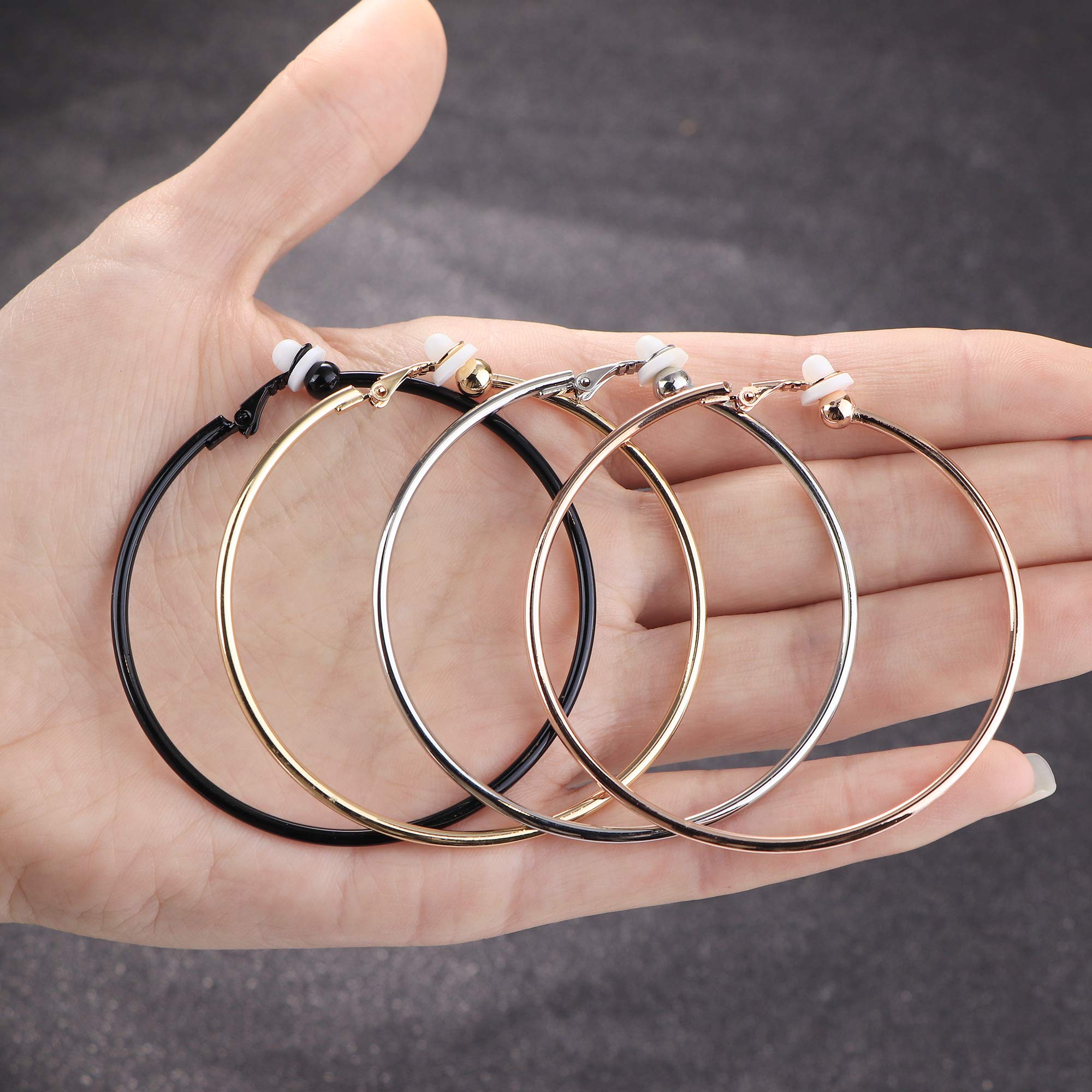 JOERICA Clip On Hoop Earrings for Women Silver Tone Gold Tone Rose Gold Tone Black Unpierced Hoop Earrings Non-pierced