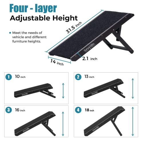 SweetBin 18" Tall Adjustable Pet Ramp - Small Dog Use Only - Wooden Folding Portable Dog & Cat Ramp Perfect for Couch or Bed with Non Slip Carpet Surface - 4 Levels Height Adjustable Up to 90Lbs