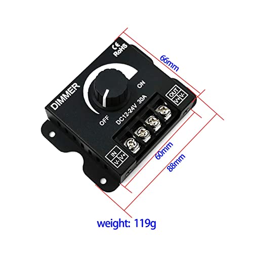 LAZIRO 12V 24V Stepless Dimmer for LED Strip Dimming Knob Button Switch LED 30A 360W Transformer