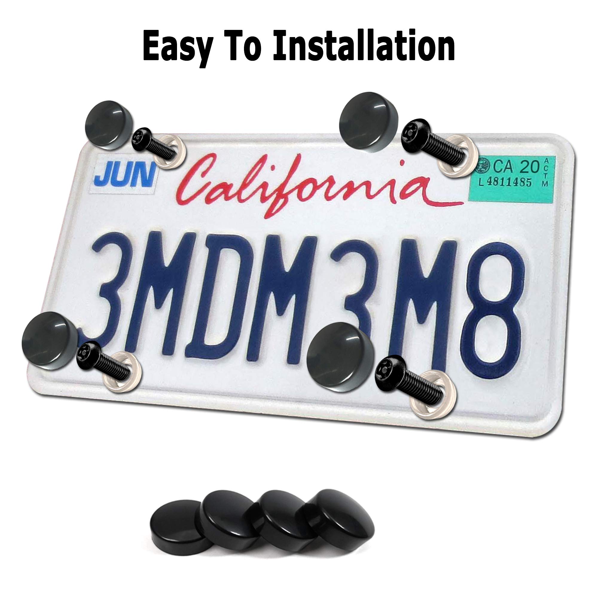 MINDA Black Anti Theft License Plate Screws- Rustproof Stainless Steel Security Car Tag Bolts Hardware,M6 (1/4 inch ) Tamper Proof Screws,Fastener Nut,Caps Cover for Front Rear Frame Holder Mounting