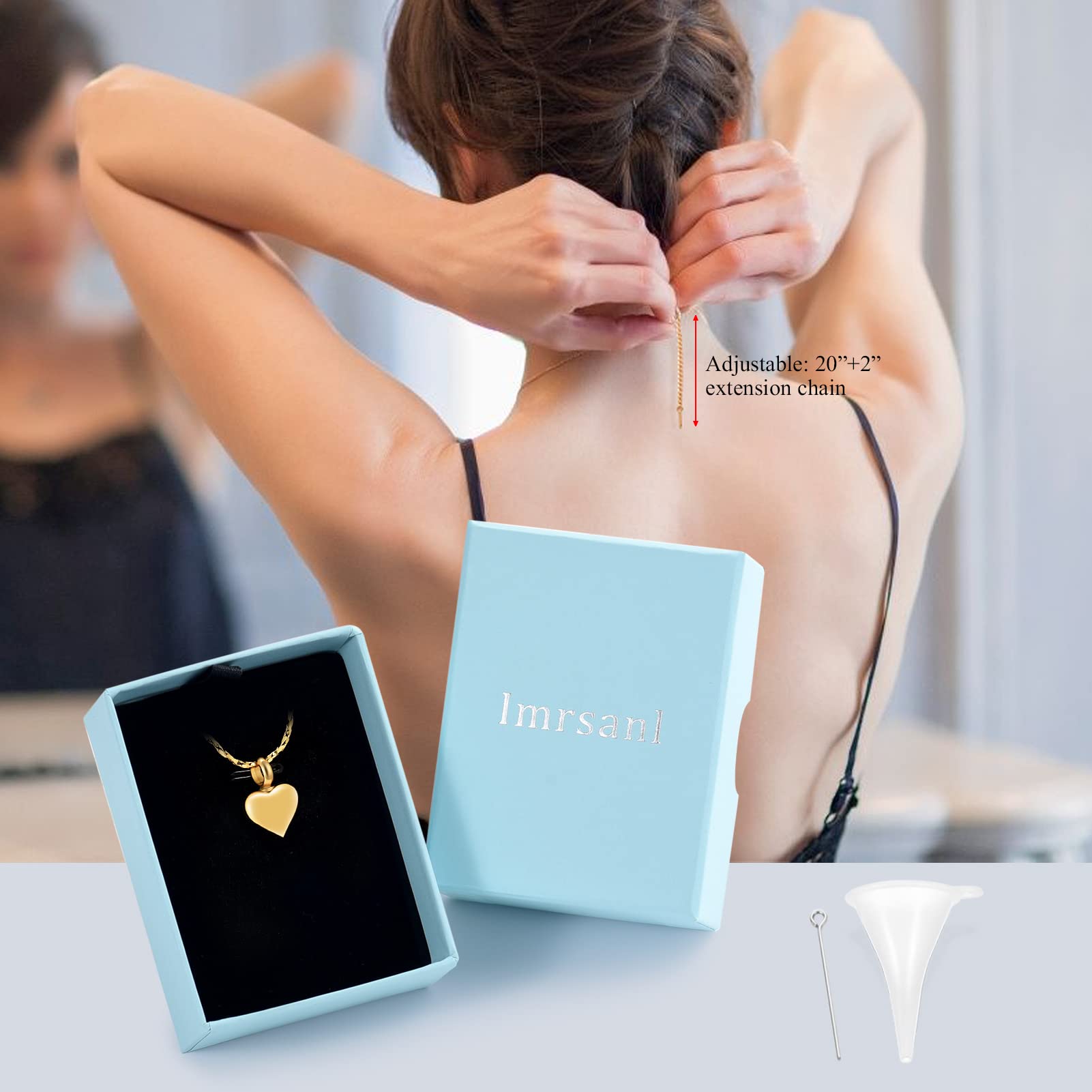 Imrsanl Small Heart Cremation Urn Necklace for Ashes Stainless Steel Memorial Ash Pendant Keepsake Jewelry (Gold)