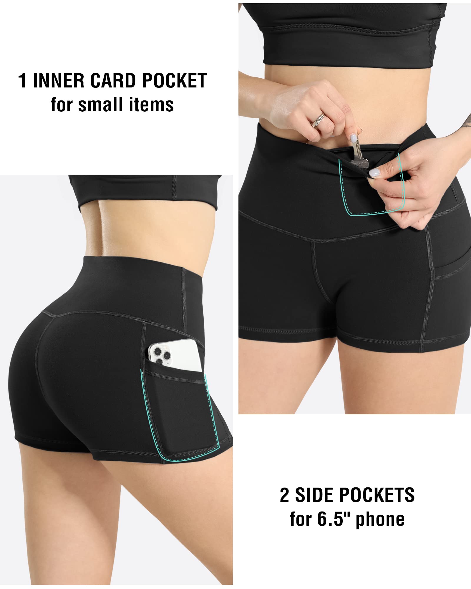 LZYVOO Spandex Shorts for Women with Pockets,Women's High Waisted Yoga Workout Booty Shorts(3" 4 Packs Black-L)