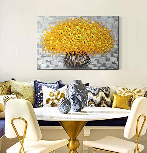 Huge Hand Painted Oil Painting Modern Textured Yellow Flower Wall Art Modern Abstract Floral Artwork
