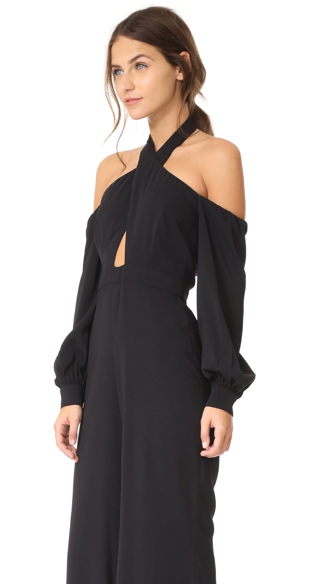 Jill Jill Stuart Women's Halter Jumpsuit with Cold Shoulders, Black, 0