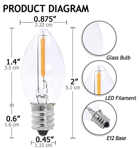 Mandala Crafts Warm White Clear C7 Led Bulbs 7-Watt Equivalent with 120V Candelabra E12 Small Base for Night Light Chandelier Candle Christmas Village Replacement