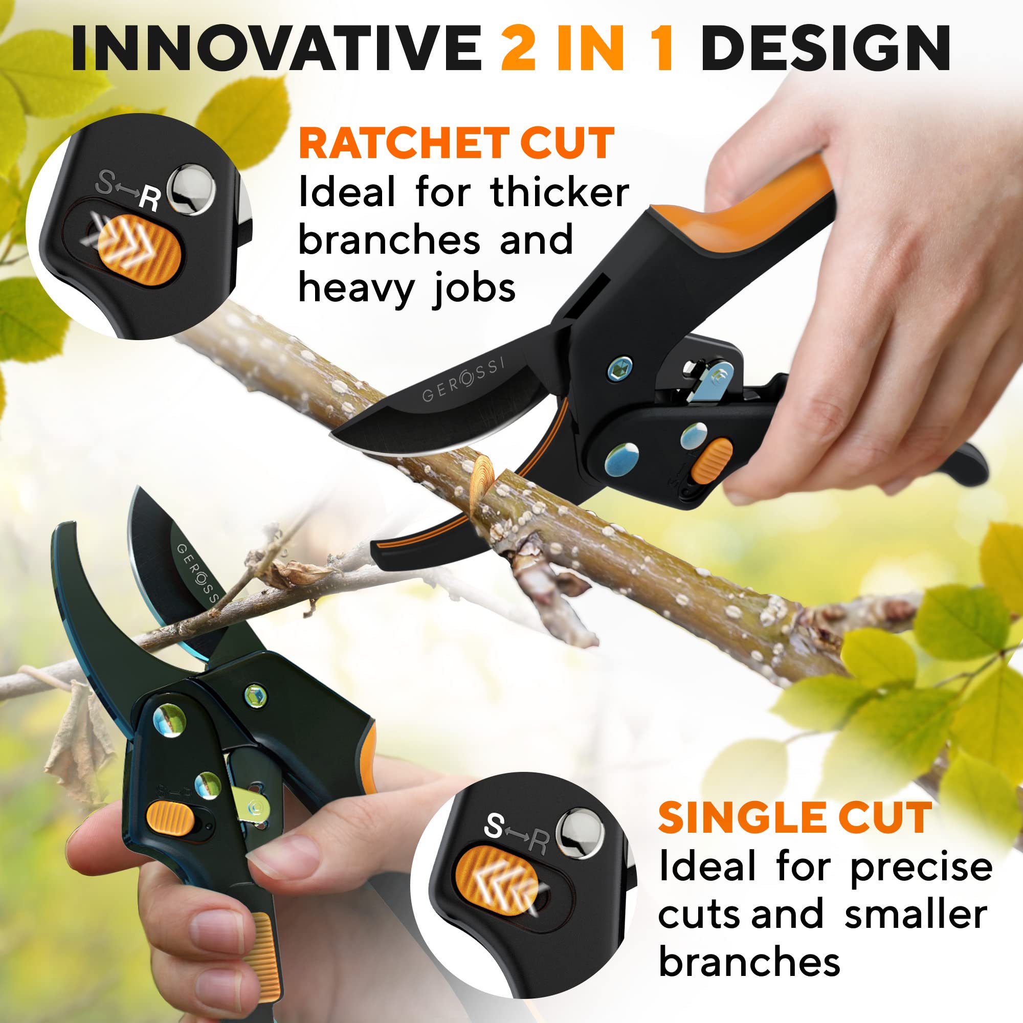 Ratchet Pruning Shears for Gardening Heavy Duty - Increases Cutting Power 3x - Perfect Ratchet Pruners for Weak Hands & Arthritis- 8β Anvil Garden Clippers - w/Extra Sharp Blade for Effortless Cutting