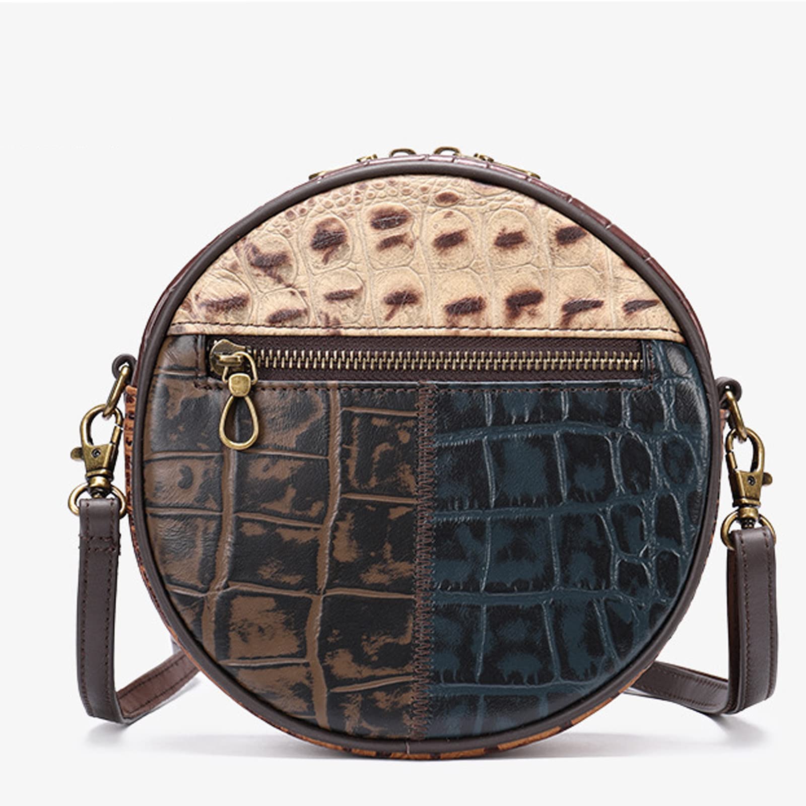 Nirkrizo Women Shoulder Bag Circle Small Handbag Crocodile Pattern Leather Crossbody Bag Purse (Round Bag 01)