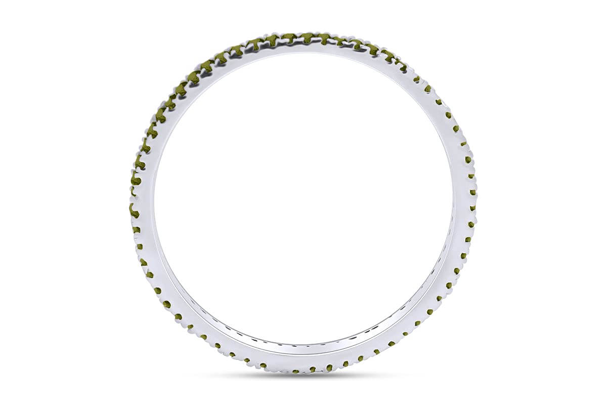 Jewel Zone US Simulated Green Peridot Eternity Stackable Wedding Ring in 14k White Gold Over Sterling Silver (1/5 Ct)
