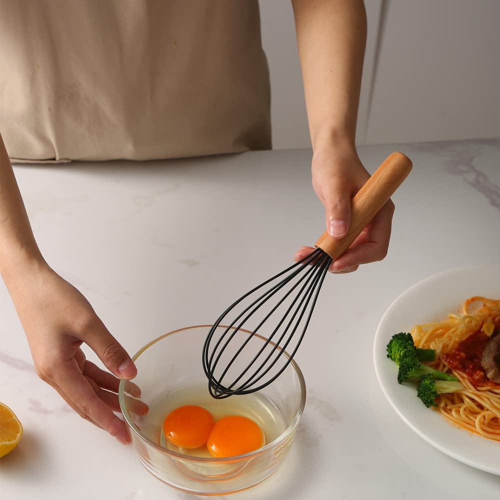 Kitchen Silicone Cooking Utensils Set with Wooden Handle. 446°F Heat Resistant, BPA free, Dishwasher Safe Non-Stick Silicone Kitchen Gadgets Cookware Set(12pcs Set) (White)