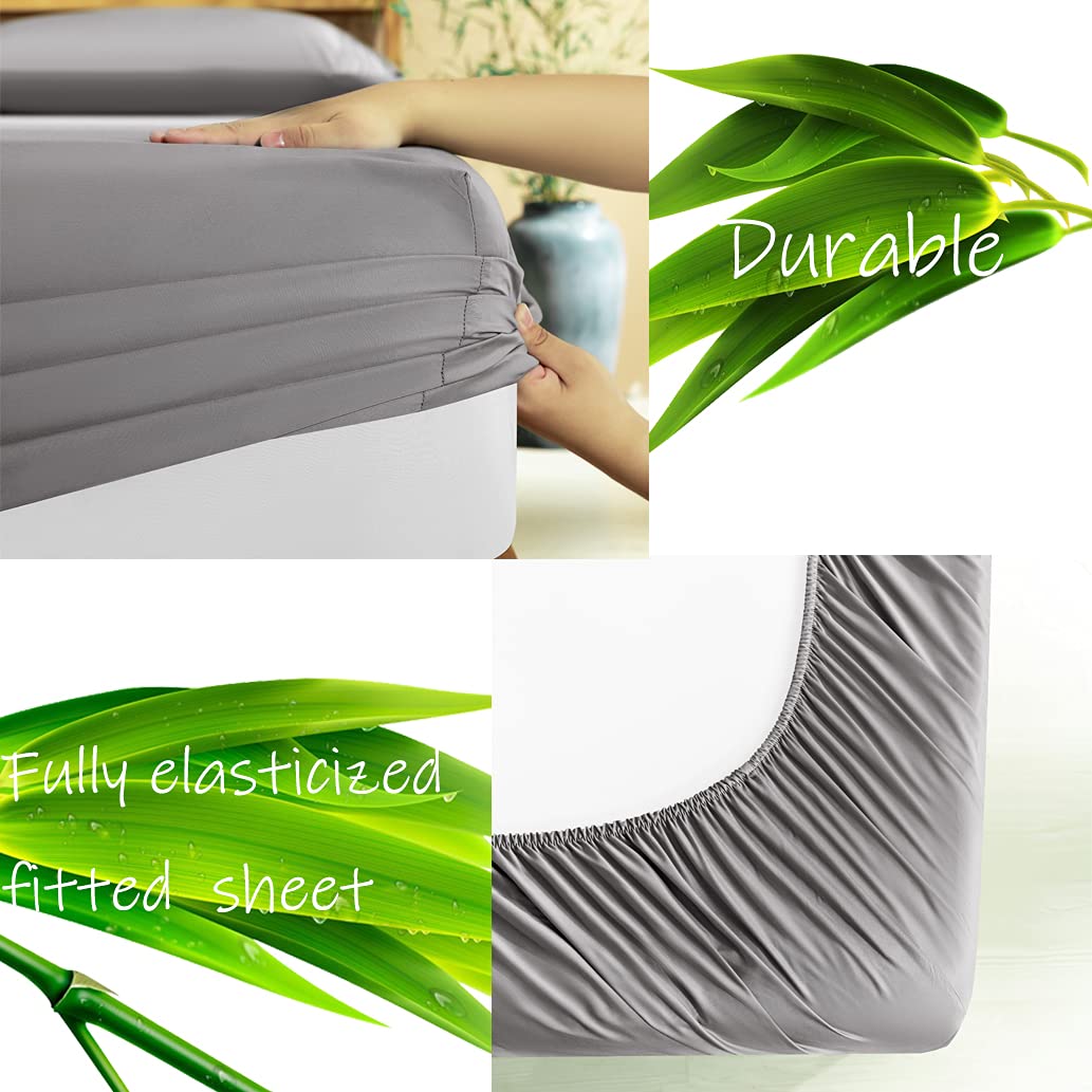 LBRO2M 100% Bamboo Bed Sheet King Size 4 Piece Set,Cooling 1800 Thread Count Sheet,16 Inches Deep Pocket,Bedding Super Soft Silky Smooth,Comfortable,Cool,Grey