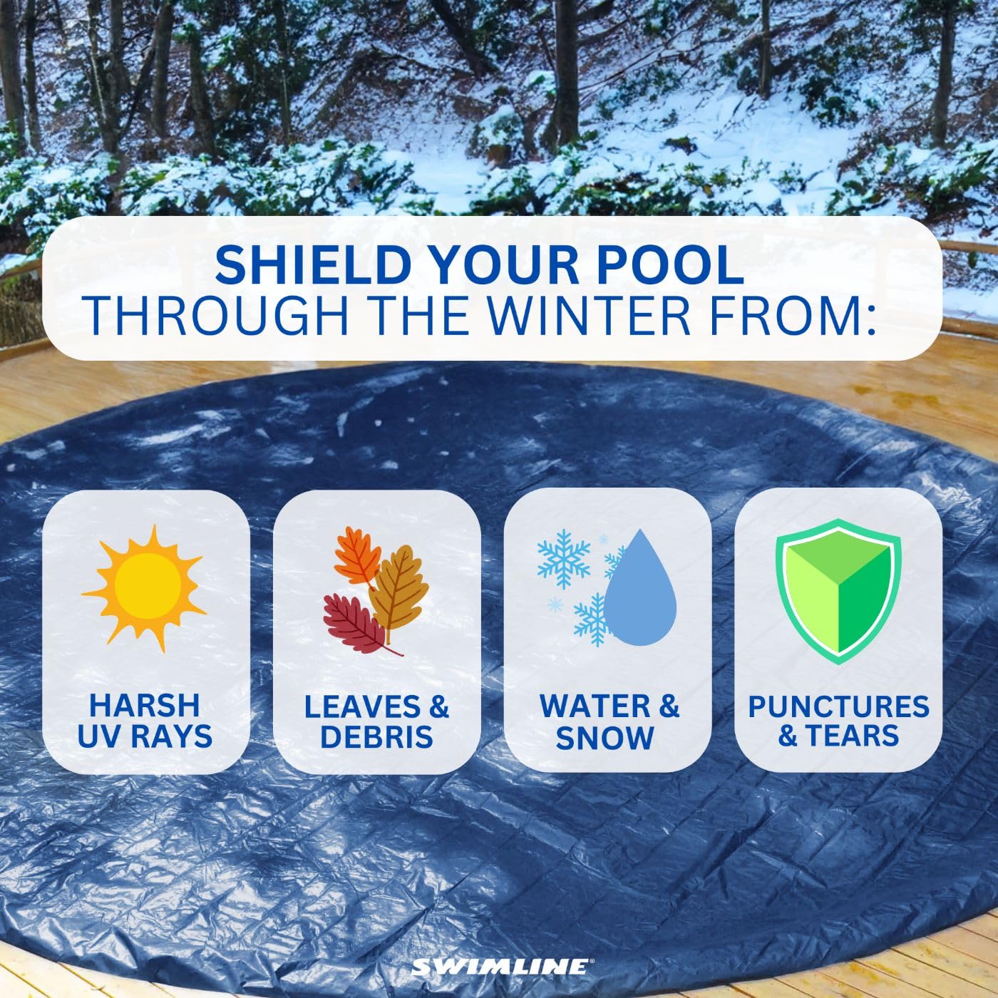 SWIMLINE HYDROTOOLS Super Guard Heavy Duty Pool Cover For Above Ground Swimming Pools |31 FT Cover | Blue / Black | Winch & Cable Included | UV Protected For 28 FT Round Pools | PCO831