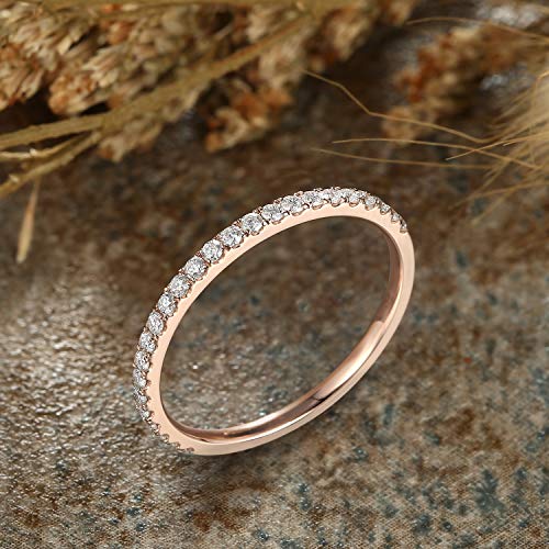 Lamrowfay 14K Solid Gold 1.5mm Moissanite Eternity Wedding Band (Rose-Gold, 6.5)
