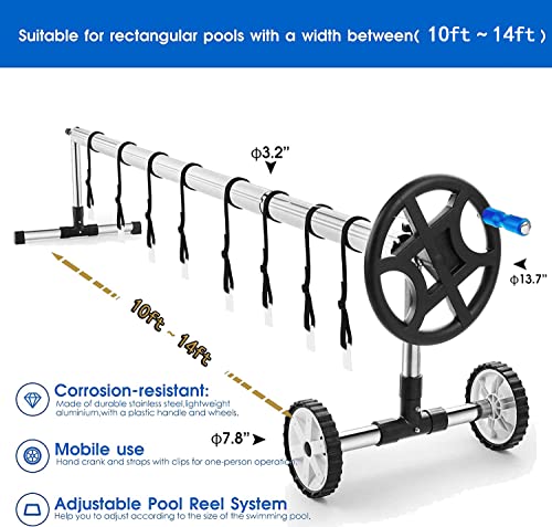 Nollapo 14 FT Pool Reel Aluminum Solar Swimming Inground Pool Cover Reel Set
