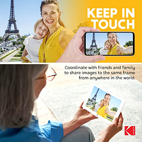 Kodak 10-Inch Touch Screen Digital Picture Frame, Wi-Fi Enabled with 16GB of Internal Memory, HD Photo Display and Music/Video Support Plus Clock, Calendar, Weather and Location Updates - Whilte