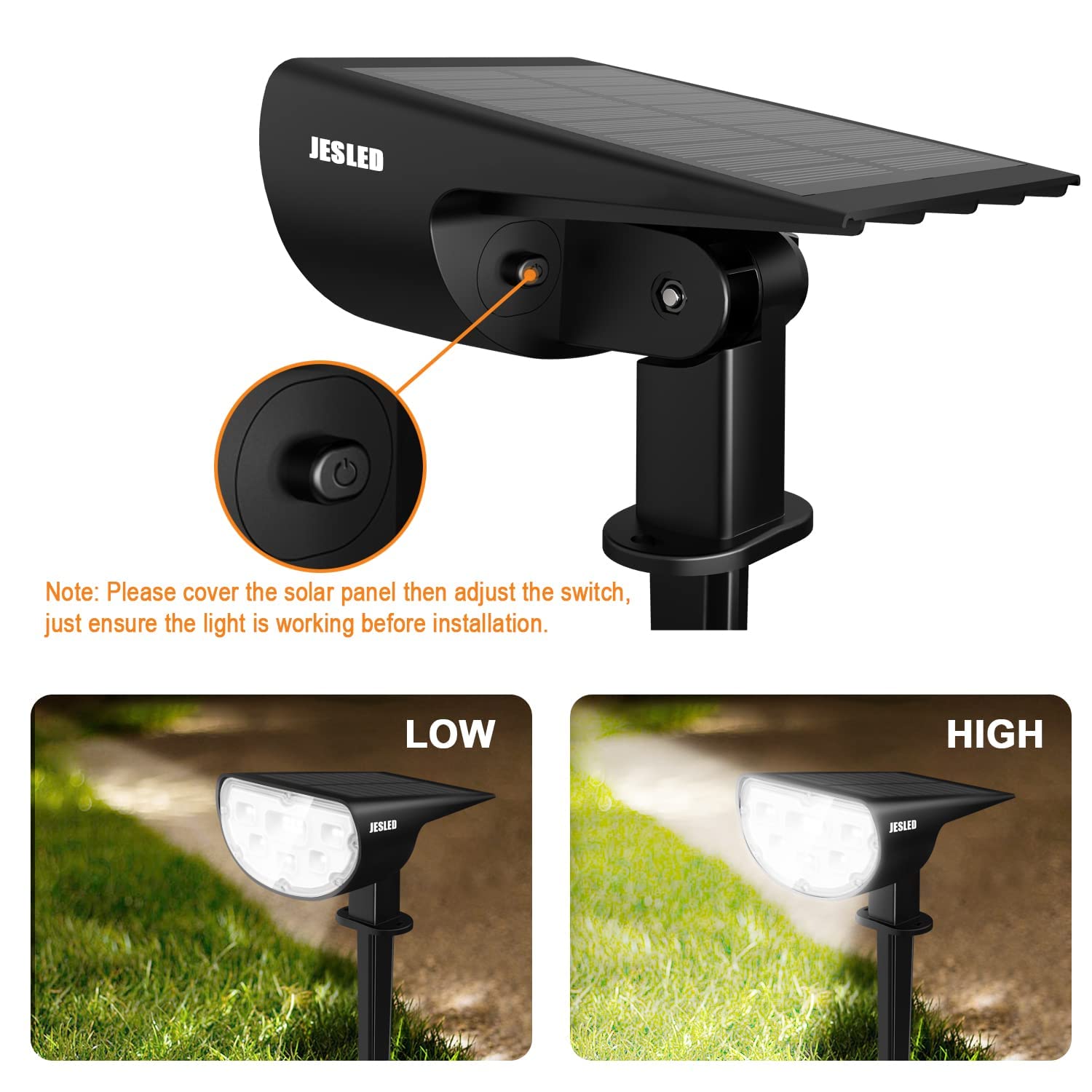 JESLED Solar Outdoor Lights, Solar Spot Lights Outdoor Waterproof IP67, 2 Modes(All Night Lighting) 2-in-1 Landscape Lights 2 Pack