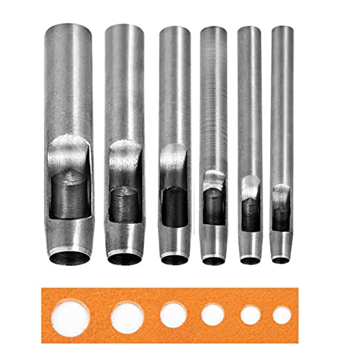 WUTA 5Pcs Hollow Punch Leather Hole Punch Cutter 6mm-15mm Round Punch Tool Set, Leather Craft Working Kit for Leather, Watch Band, Fabric, Plastics, Gasket Belt (6+8+10+12mm+15mm)