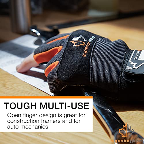 Superior Glove Leather Half Finger Framers Gloves - 1 Pair of Large Black and Orange Work Gloves β MXFE