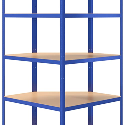 vidaXL Industrial Style Corner Shelf - 5-Layer Storage Unit - Blue Engineered Wood and Galvanized Steel Construction - Fits Any Corner