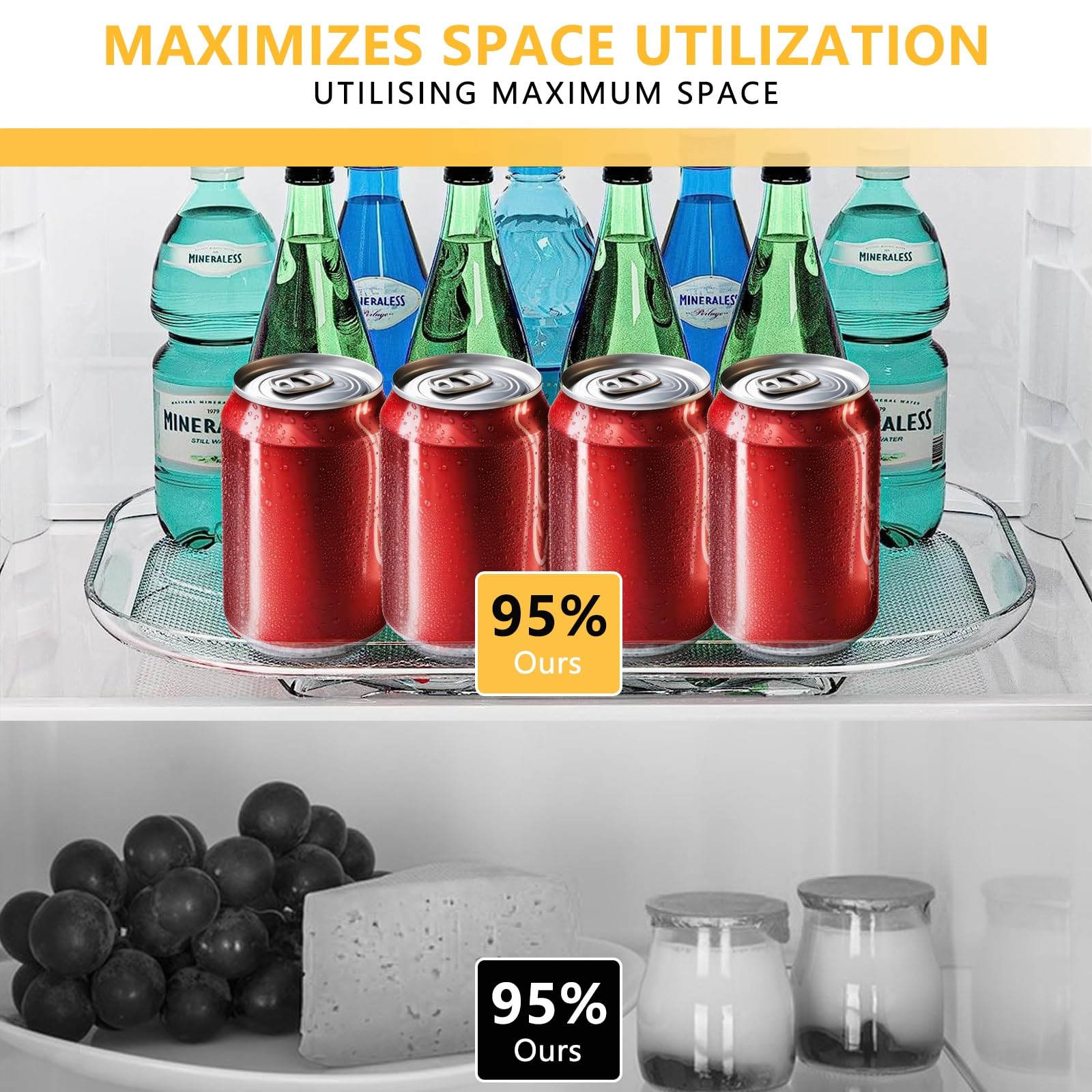 Lazy Susan Refrigerator Organizer, Clear Countertop Condiment Storage Rack, Refrigerator Organizer for Kitchen, Cabinet, Bedroom