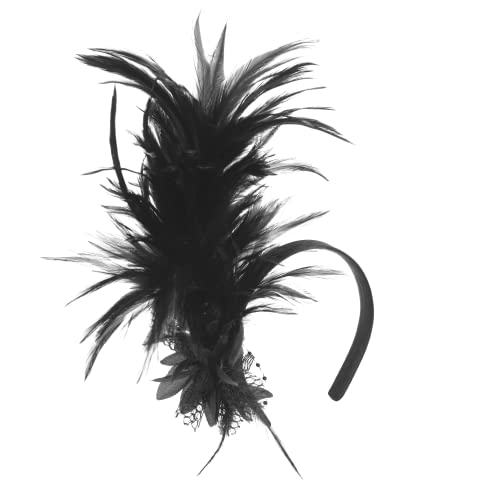 LyMet Women's 1920s Feather Fascinator Headband, Tea Party Flower Headpiece Derby Hat for Cocktail Gatsby Wedding (Black)