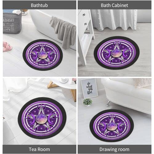 YETTA YANG Purple Wicca Wiccan Moon Fun Indoor and Outdoor Door Round Mat Welcome Mat Non-Slip Home Decoration Mat Housewarming Gift 23.6in 60cm