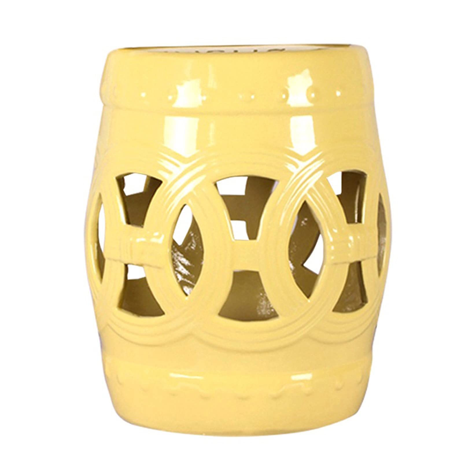 IINSSDJ Outdoor Decorative Garden Stools, Portable Ceramic Side Table, Yellow Hollow Out Drum Stool, Household Stool, for Patio, Deck, Backyard