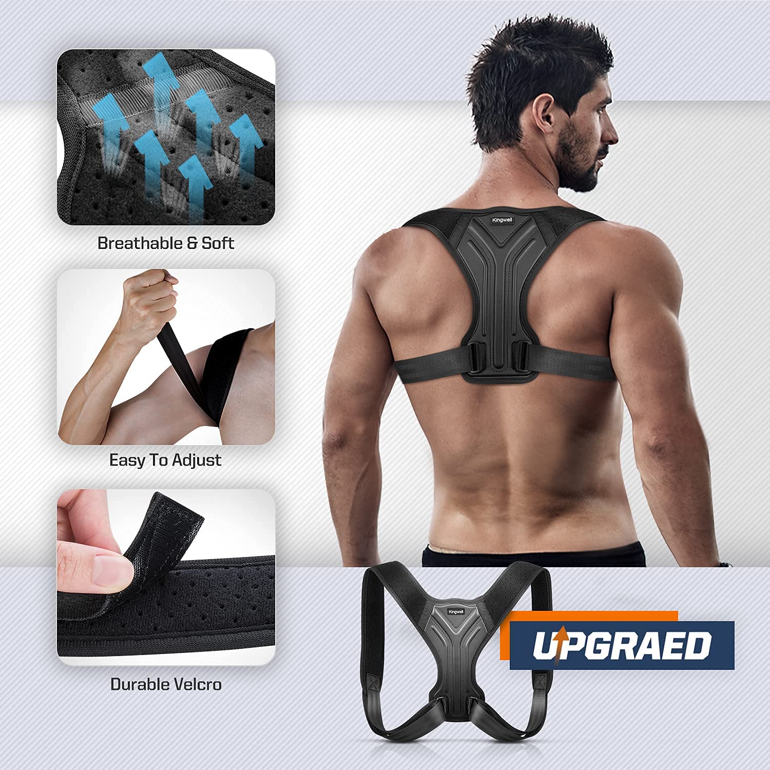 Kingwell Back Posture Corrector for Women and Men - Adjustable Posture Brace for Upper Back Support, Large