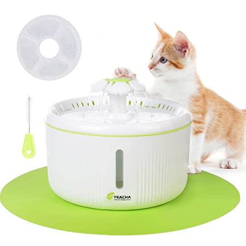 YEACHA Cat Water Fountain, Dog Water Dispenser with Replacement Filter, 88oz/2.5L Drinking Fountains Bowl with LED Light for Cat and Small Dogs, Multiple Pets, with 120-240V Adapter Light Green