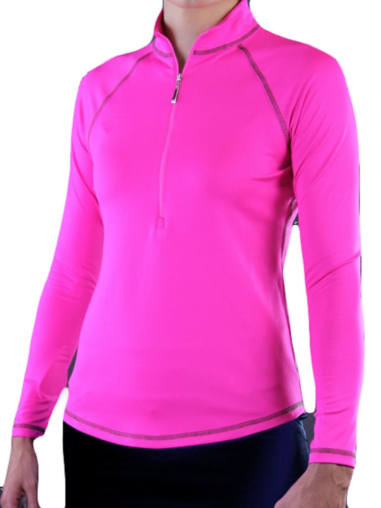 Jofit Jacquard Long Sleeve Mock - Fluorescent Pink (Small)