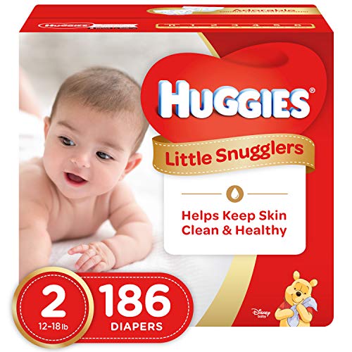 Huggies Little Snugglers Baby Diapers, Size 2, 186 Count, Unscented, Hypoallergenic, Gentle Absorb Liner, Leak Lock System, Wetness Indicator, Premium Softness, Breathability