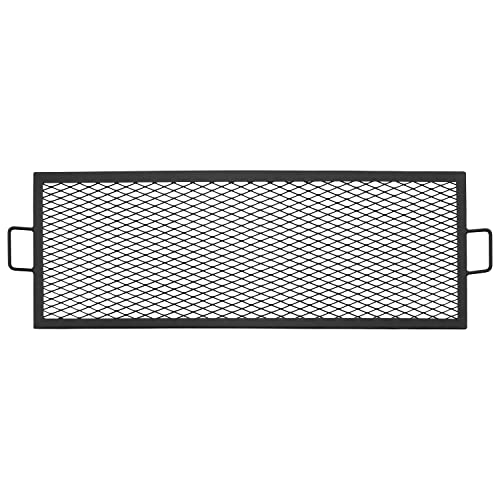 Sunnydaze X-Marks Fire Pit Cooking Grate - Outdoor Rectangle Black Steel BBQ Campfire Grill with Handles - 40-Inch