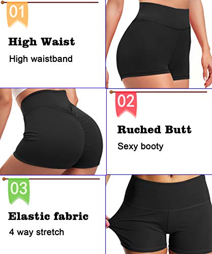 Jenbou Workout Shorts Womens High Waisted Scrunch Butt Lifting Booty Shorts Gym Tummy Control Spandex Yoga Pants Black
