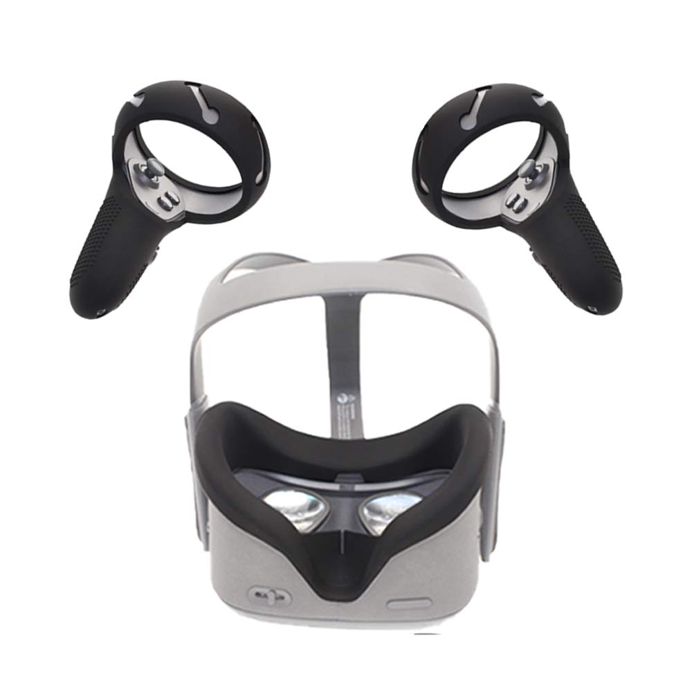 MASiKEN Premium Face Eye Mask Pad for Oculus Quest, Controller Grip Accessories, Protector Silicone Covers Confort Set, Sweatproof Lightproof (Black)
